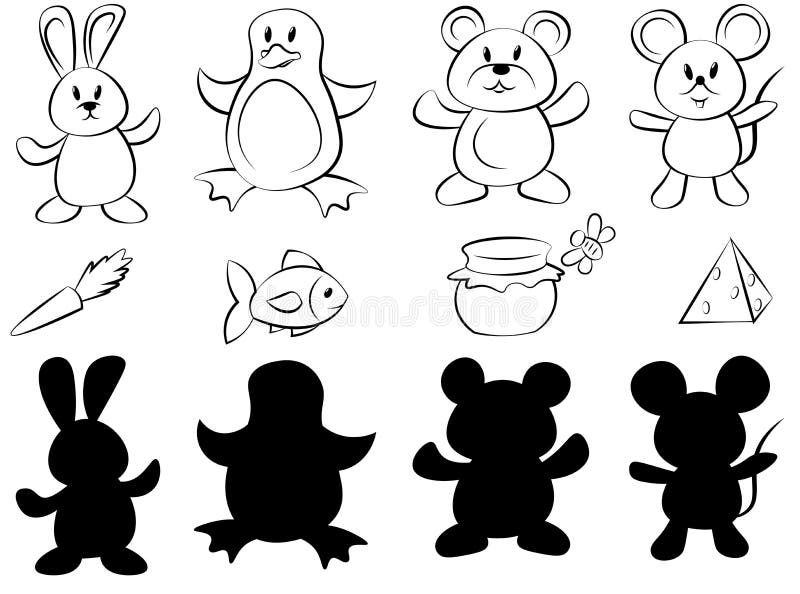 Animals And Their Shapes Shadow Matching Game Vector Illustration ...