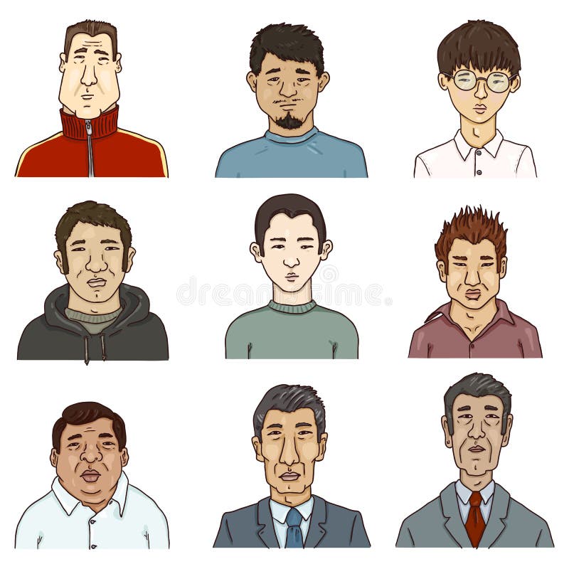 Vector Set of Cartoon Asian Characters Stock Vector - Illustration of ...