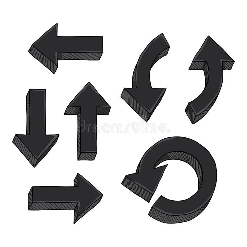 Vector Set of Cartoon Black Doodle Arrows Stock Vector - Illustration ...