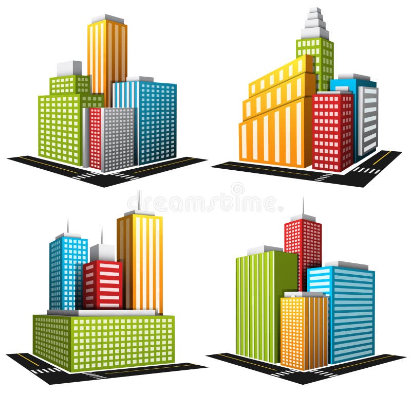 Vector Set of Cartoon Buildings Stock Vector - Illustration of ...