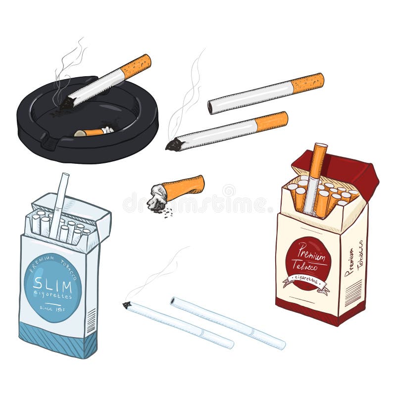 Vector Set of Cartoon Cigarettes and Cigarette Boxes Stock Vector ...