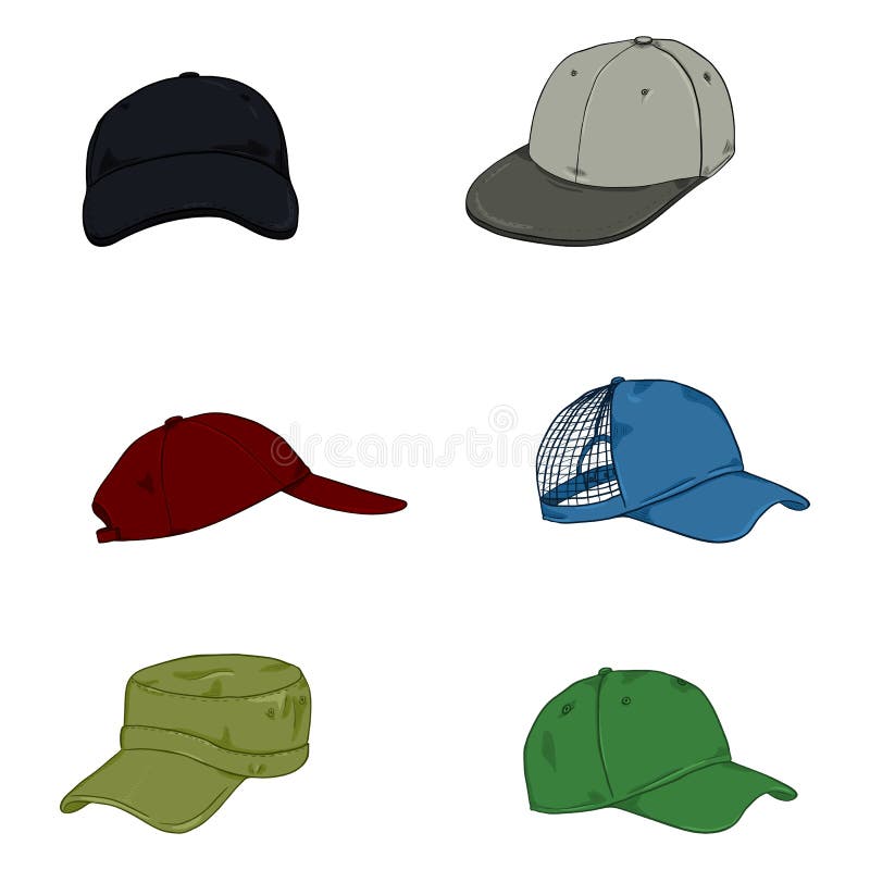 Vector Set of Cartoon Color Baseball Caps. Stock Vector - Illustration ...