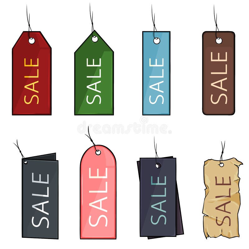Vector Set of Cartoon Color Sale Tags Stock Illustration - Illustration ...
