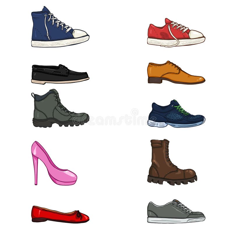 Vector Set of Cartoon Color Shoes Items. Stock Vector - Illustration of ...