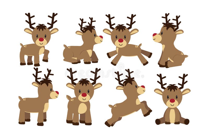 Vector Set Cartoon Cute Reindeer Isolated Stock Illustration ...