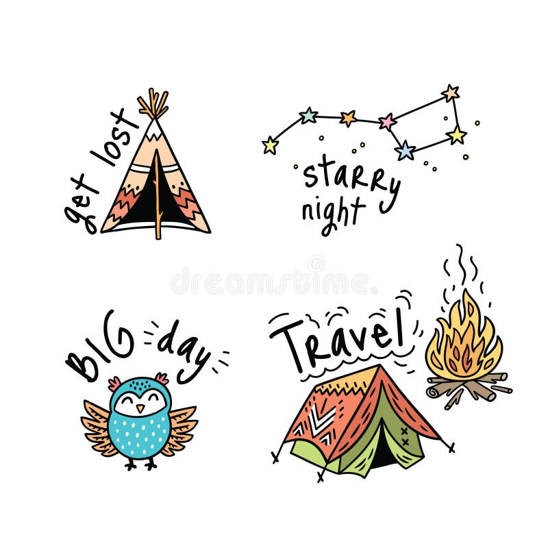 Vector Set of Cartoon Emblems, Logos or Badges for Camping Stock Vector ...