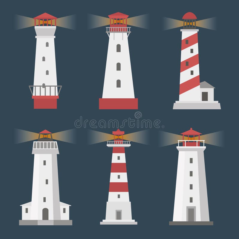 Vector Set of Cartoon Flat Lighthouses Stock Vector - Illustration of ...