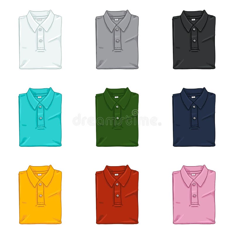 Vector Set of Cartoon Folded Polo Shirts. Color Variations. Stock ...