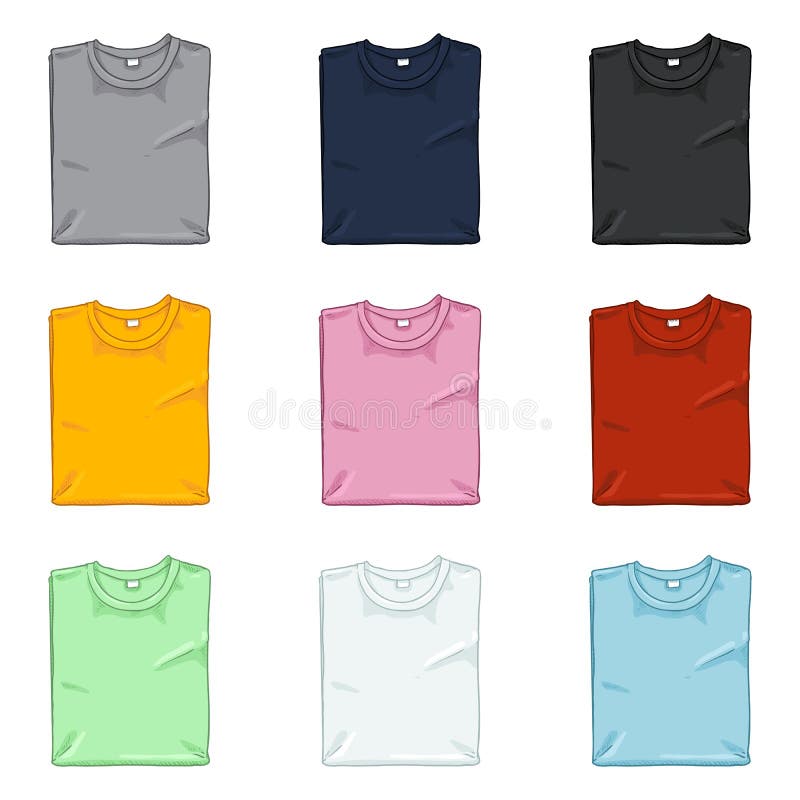 Vector Set of Cartoon Folded T-Shirts. Color Variations. Stock Vector ...
