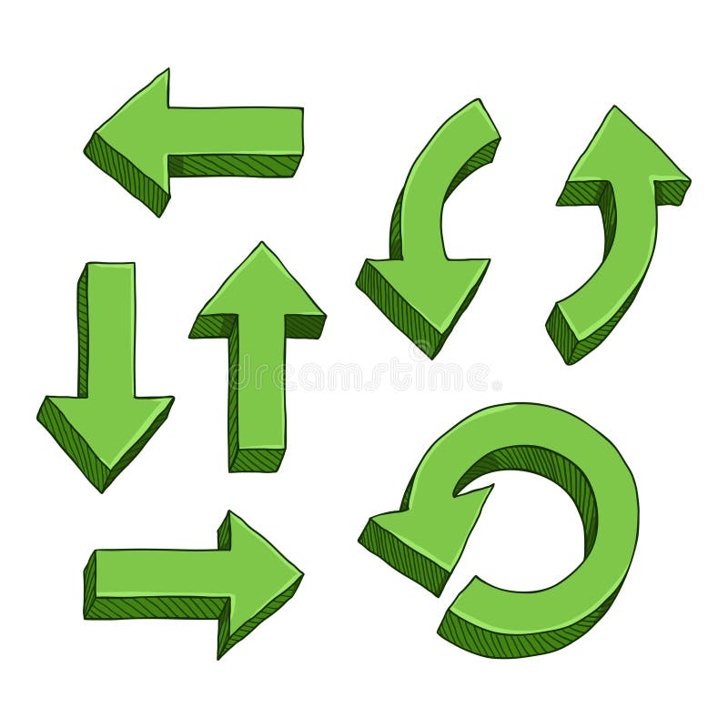 Vector Set of Cartoon Green Doodle Arrows Stock Illustration ...