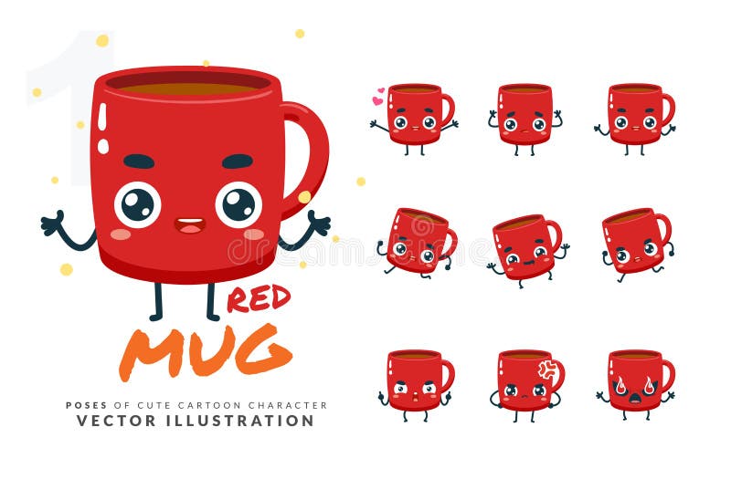 Vector Set of Cartoon Images of Red Mug. Part 1 Stock Vector ...