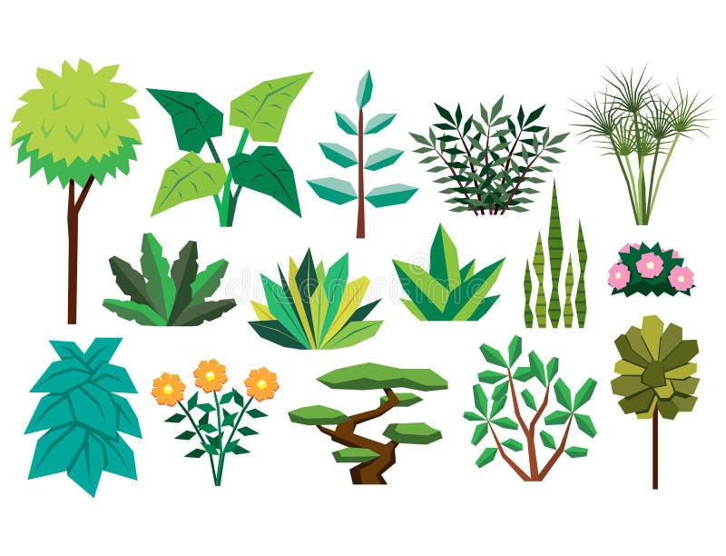 Set of Cartoon Plants Isolated on White Background Stock Illustration ...