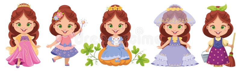 Vector Set of Cartoon Princesses Stock Vector - Illustration of story ...