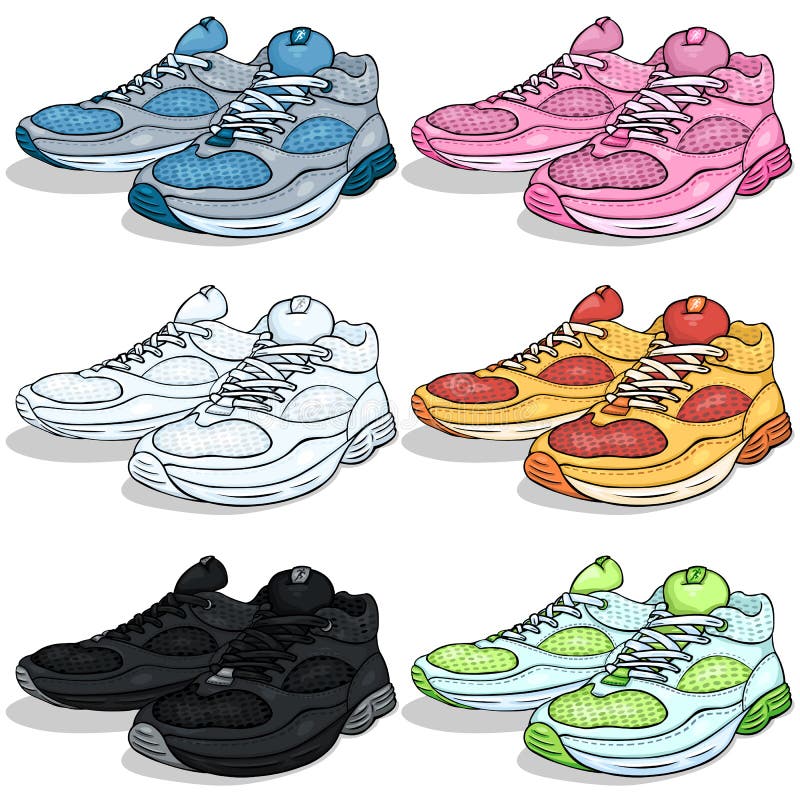 Vector Set of Cartoon Running Shoes Stock Vector - Illustration of ...