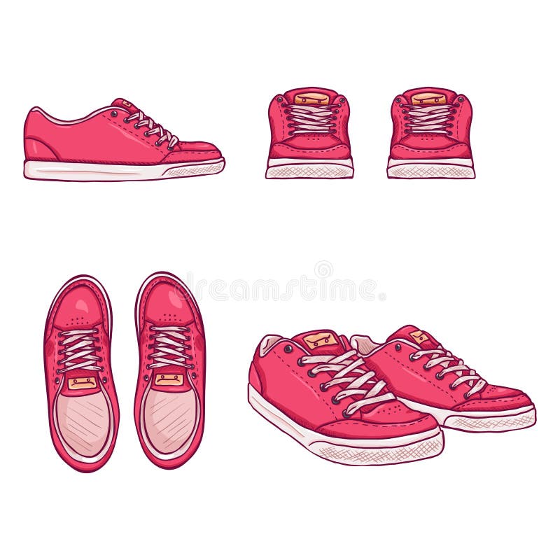 Vector Set of Cartoon Skaters Shoes. Top, Side and Front Views Stock ...