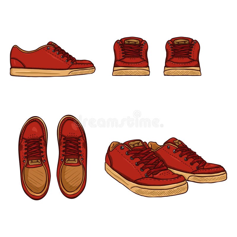 Vector Set of Cartoon Skaters Shoes. Top, Side and Front Views Stock ...