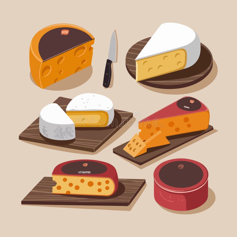A Vector Set of Cartoon Style Cheese in Packaging Illustration Stock ...