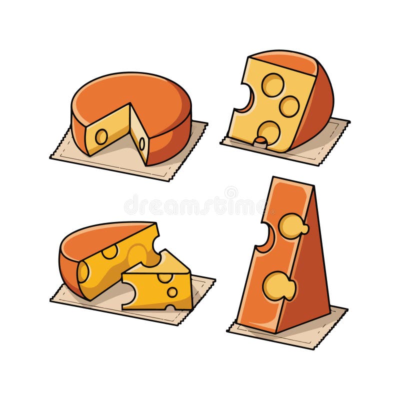 A Vector Set of Cartoon Style Cheese in Packaging Illustration Stock ...