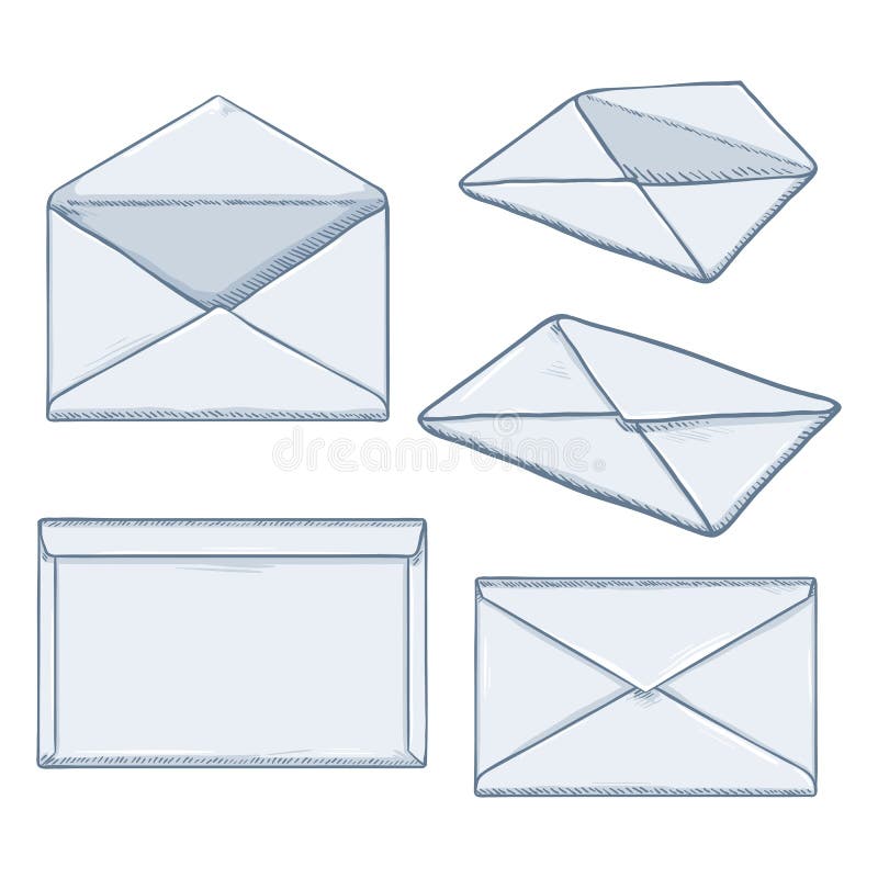 Vector Set of Cartoon White Envelopes. Stock Vector - Illustration of ...
