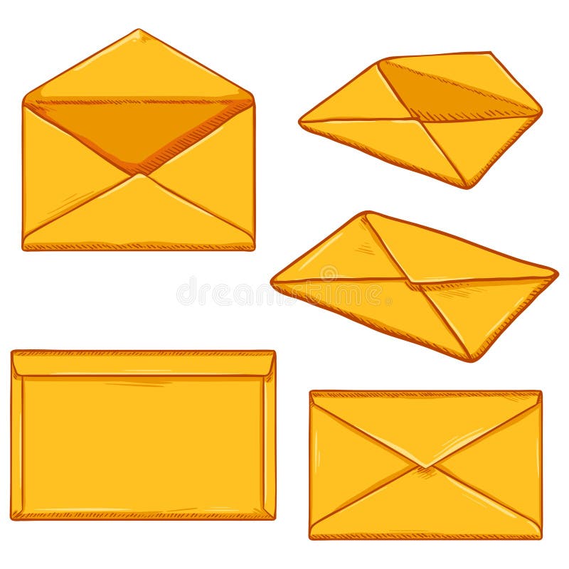 Vector Set of Cartoon Yellow Envelopes Stock Vector - Illustration of ...