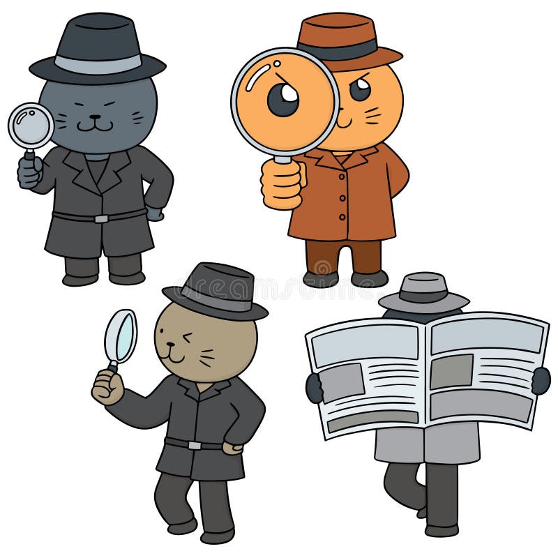 Vector Set of Cat Detective Stock Vector - Illustration of crime, glass ...