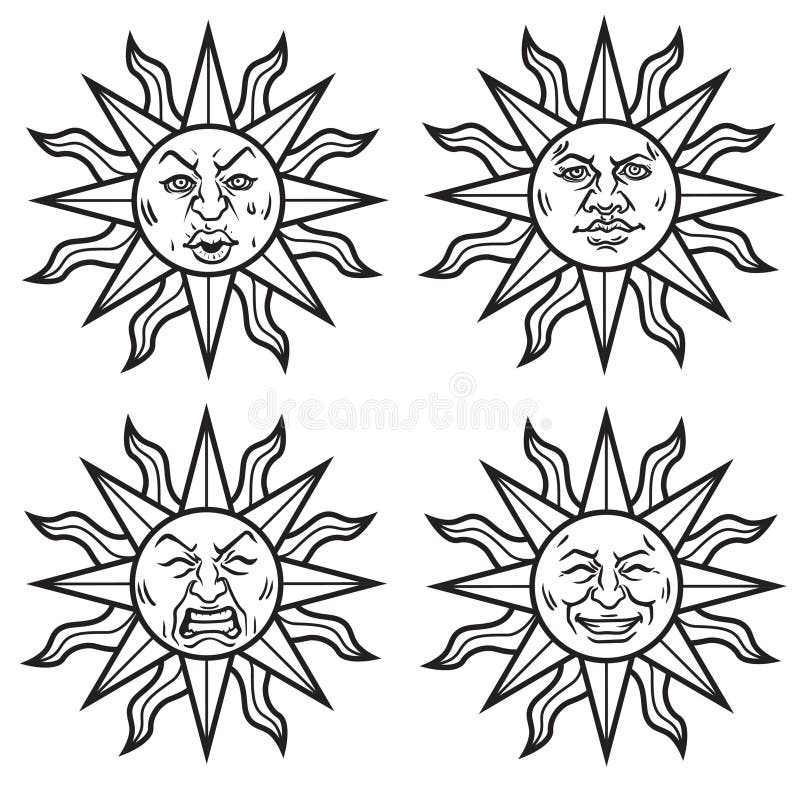 Vector Set of Celestial Suns with Face Stock Vector - Illustration of ...