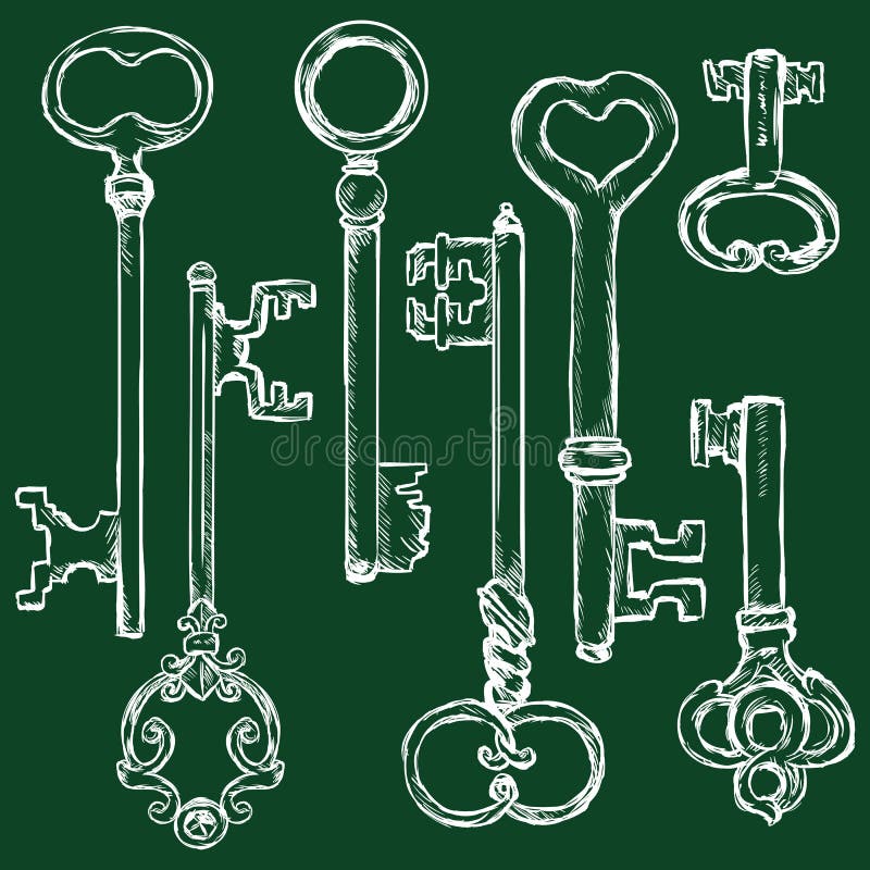 Vector Set of Chalk Antique Keys. Stock Vector - Illustration of close ...