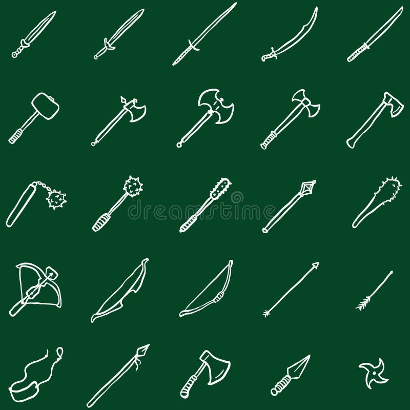 Vector Set of Chalk Doodle Medieval Weapon Icons Stock Vector ...
