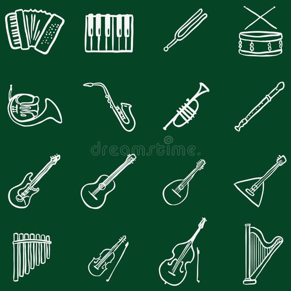 Vector Set of Chalk Doodle Musical Instruments Icons Stock Vector ...