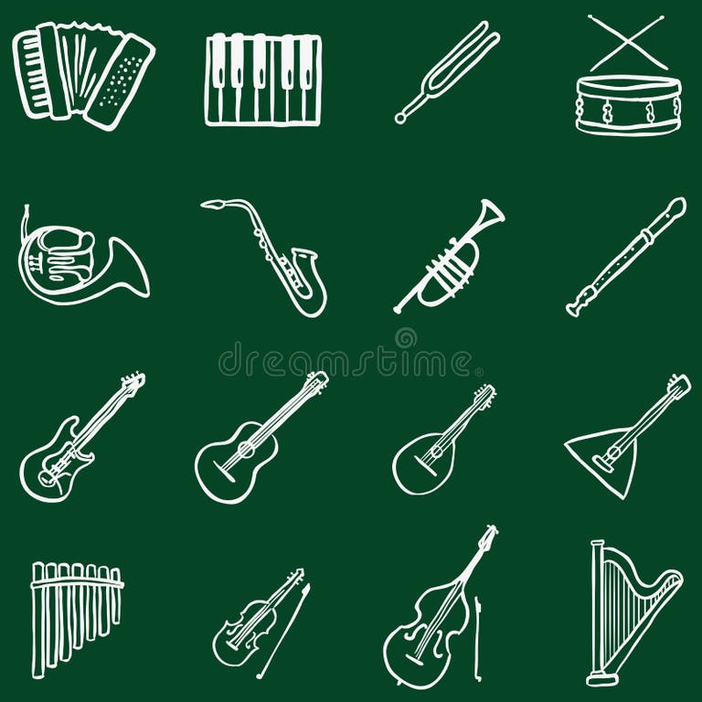 Vector Set of Chalk Doodle Musical Instruments Icons Stock Vector ...