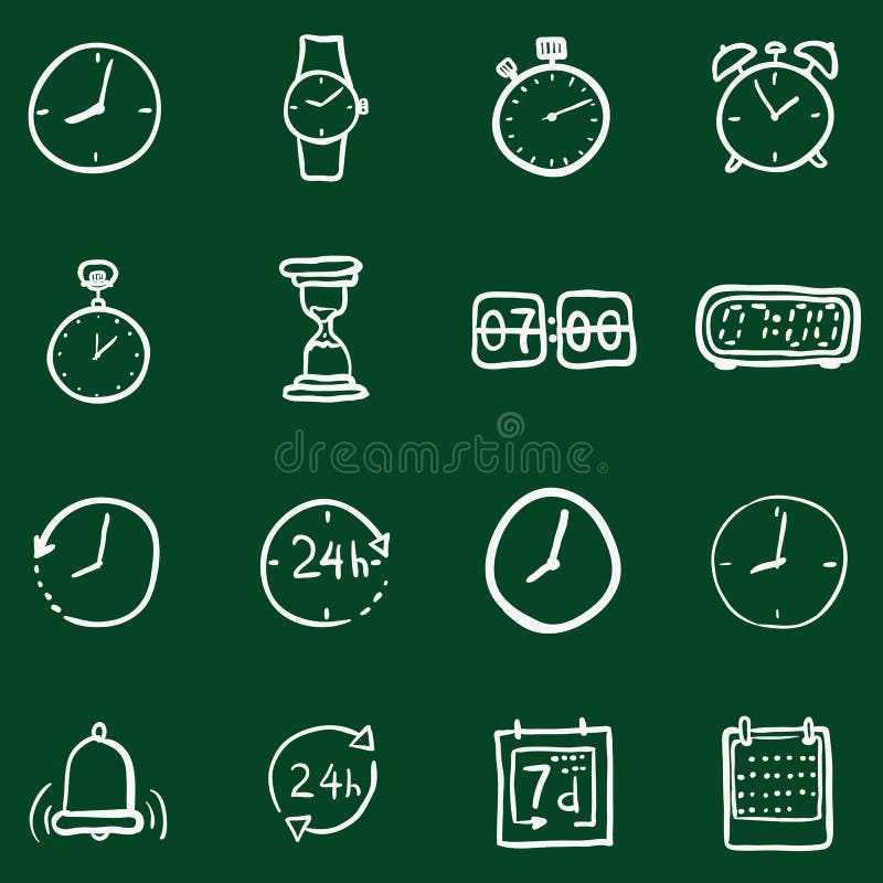Vector Set of Chalk Doodle Time Icons Stock Vector - Illustration of ...