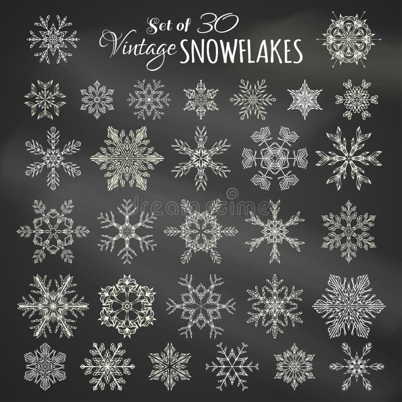 Vector Set of 30 Chalk Snowflakes. Stock Vector - Illustration of ...