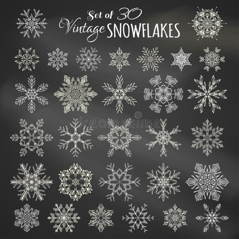 Vector Set of 30 Chalk Snowflakes. Stock Vector - Illustration of ...