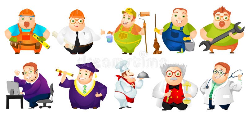 Vector Set of Cheerful Fat Man Illustrations. Stock Vector ...