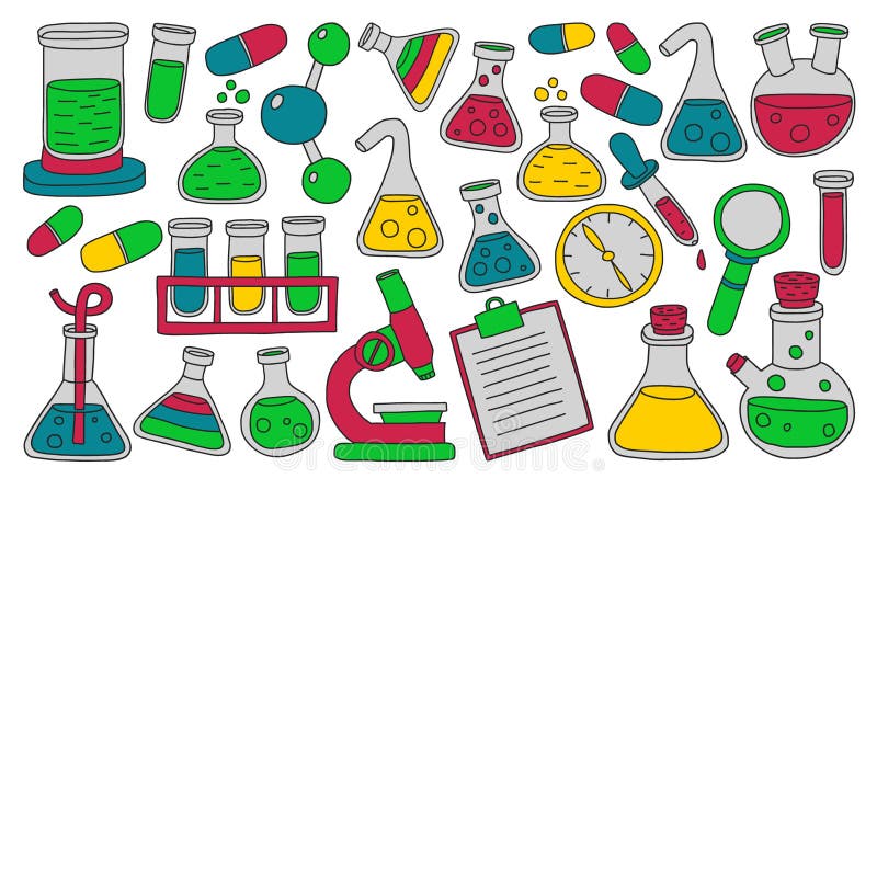 Vector Set of Chemistry, Science Icons. Pattern with Laboratory ...