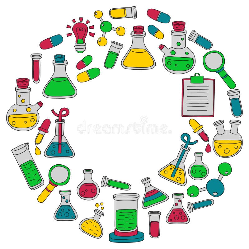 Vector Set of Chemistry, Science Icons. Pattern with Laboratory ...
