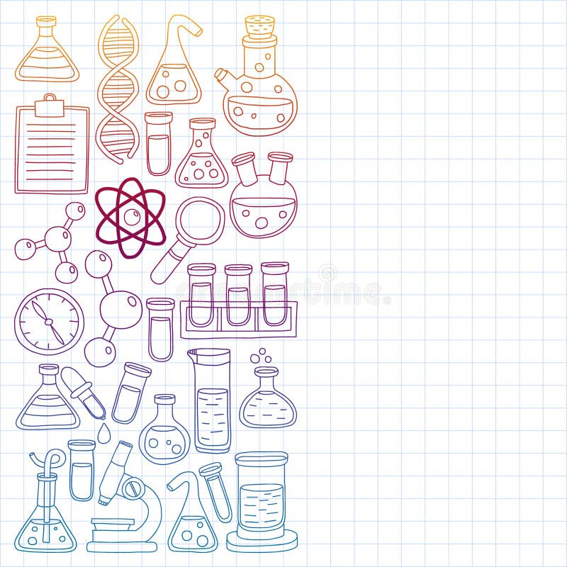 Vector Set of Chemistry, Science Icons. Pattern with Laboratory ...