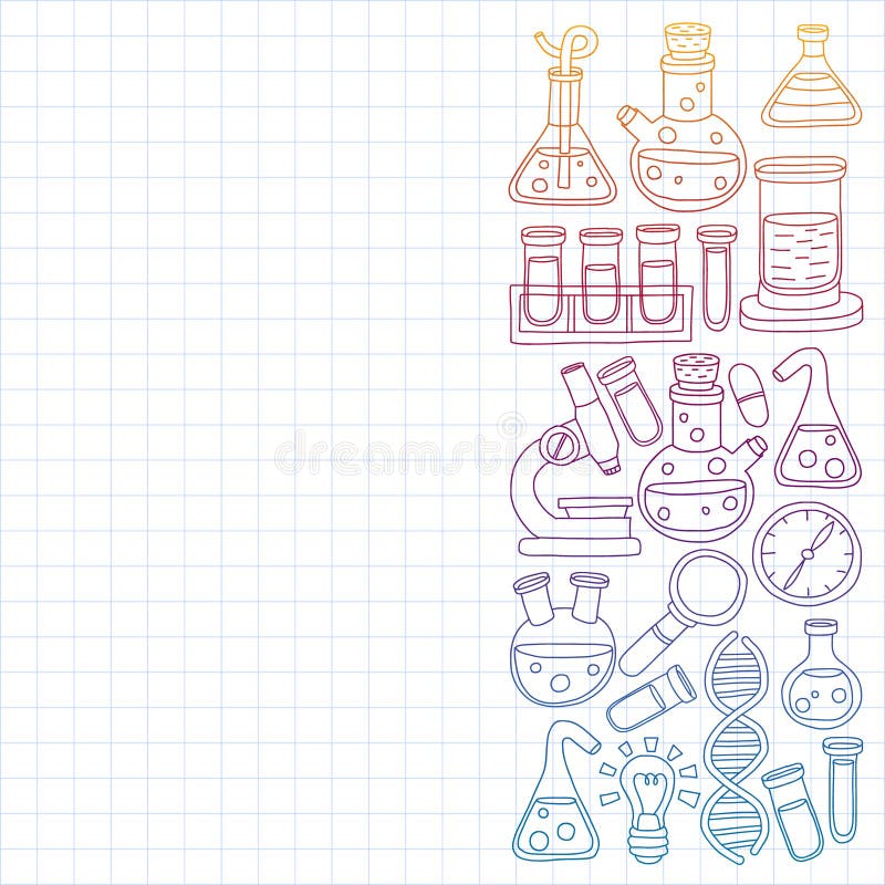 Vector Set of Chemistry, Science Icons. Pattern with Laboratory ...