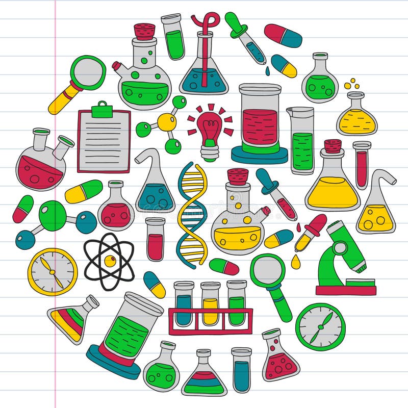 Vector Set of Chemistry, Science Icons. Pattern with Laboratory ...