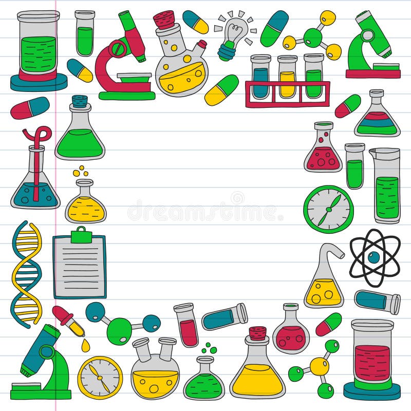 Vector Set of Chemistry, Science Icons. Pattern with Laboratory ...