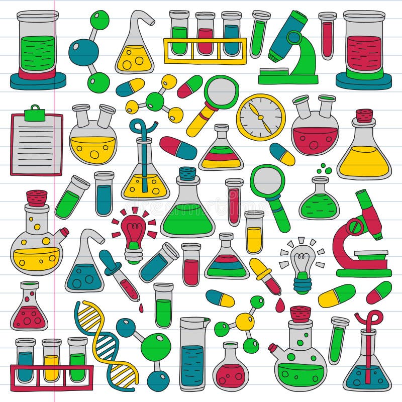 Vector Set of Chemistry, Science Icons. Pattern with Laboratory ...