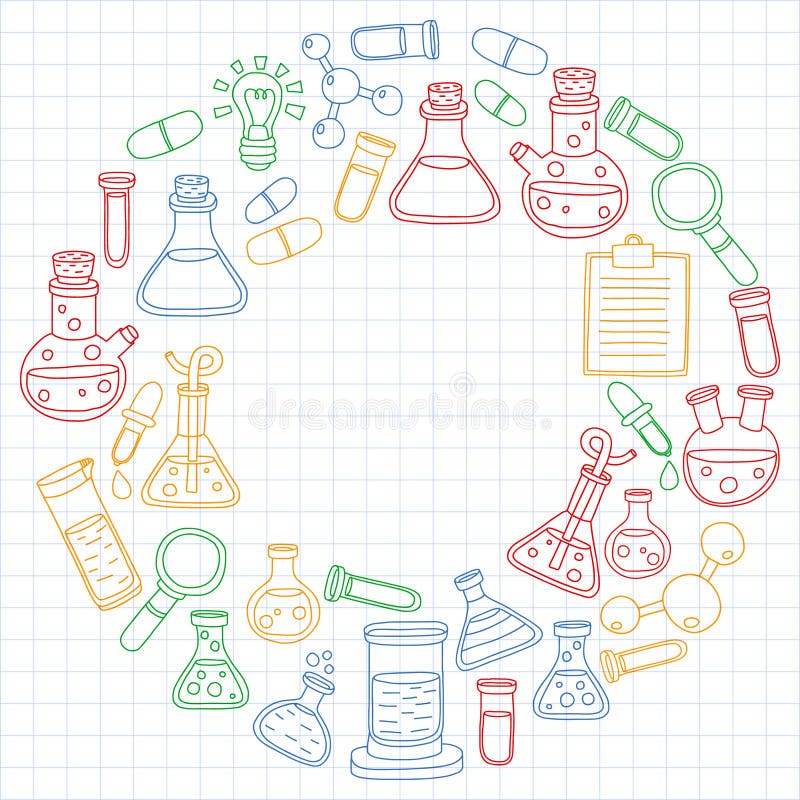 Vector Set of Chemistry, Science Icons. Pattern with Laboratory ...