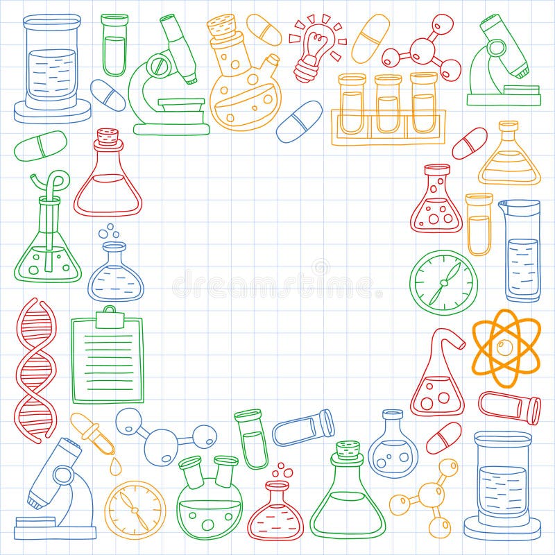 Vector Set of Chemistry, Science Icons. Pattern with Laboratory ...