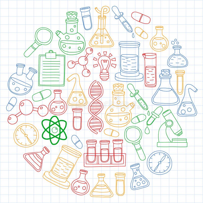 Vector Set of Chemistry, Science Icons. Pattern with Laboratory ...