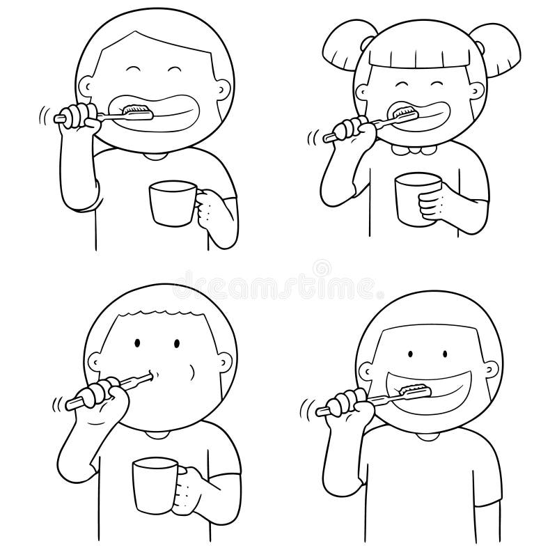 Vector Set of Children Brushing Teeth Stock Vector - Illustration of ...