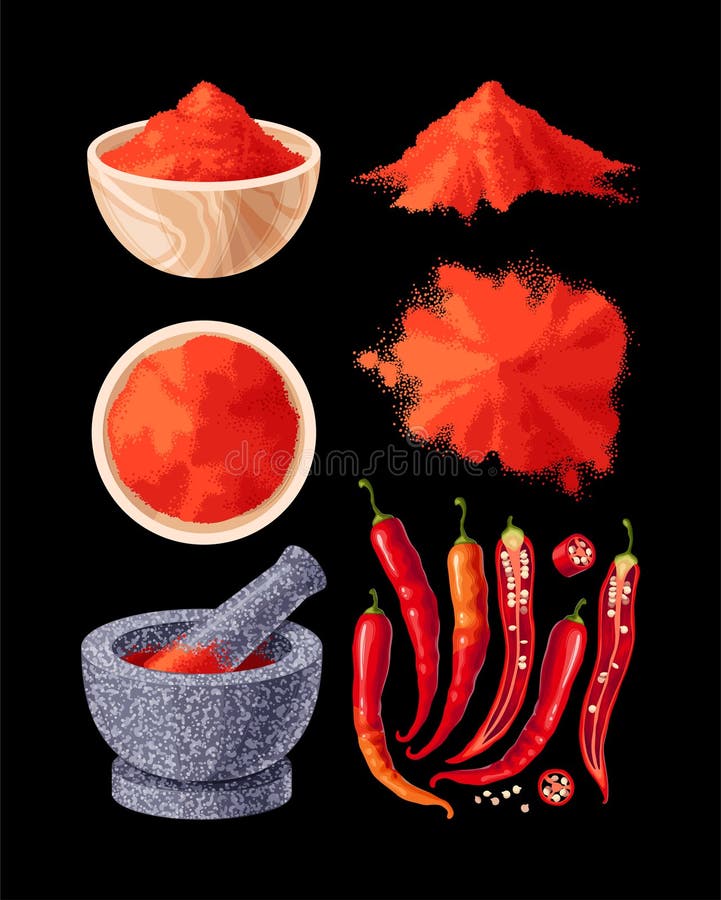 Vector Set of Chili Peppers and Powder Stock Vector - Illustration of ...