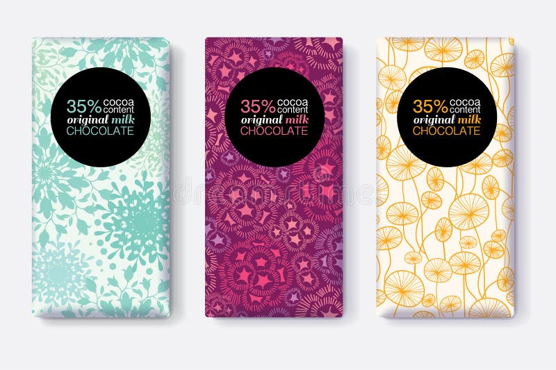 Vector Set of Chocolate Bar Package Designs with Modern Pastel Floral ...