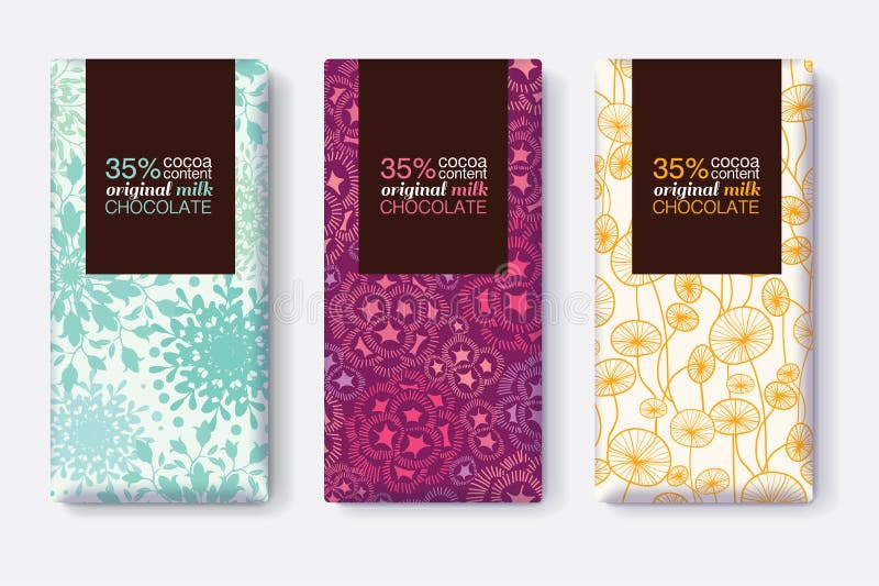 Vector Set of Chocolate Bar Package Designs with Modern Pastel Floral ...