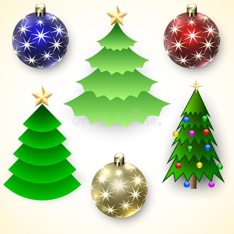 Vector Set of Christmas Trees and Balls Stock Vector - Illustration of ...