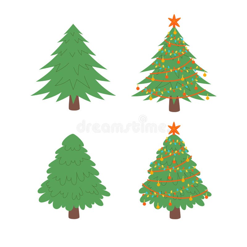 Vector Set of Christmas Trees Isolated on White Background. Stock ...